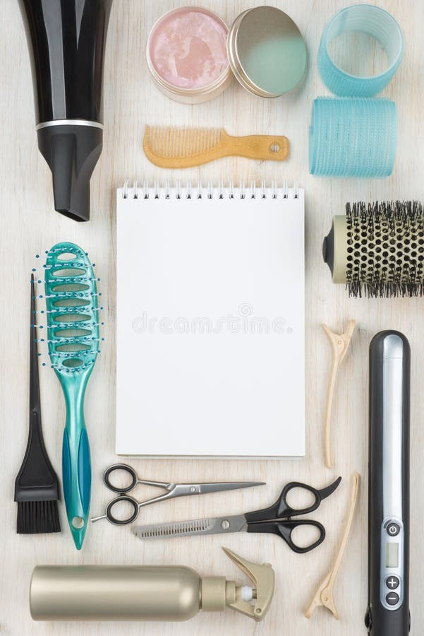 Professional Hairdressing Tools and Accessories with Blank Notebook in ...