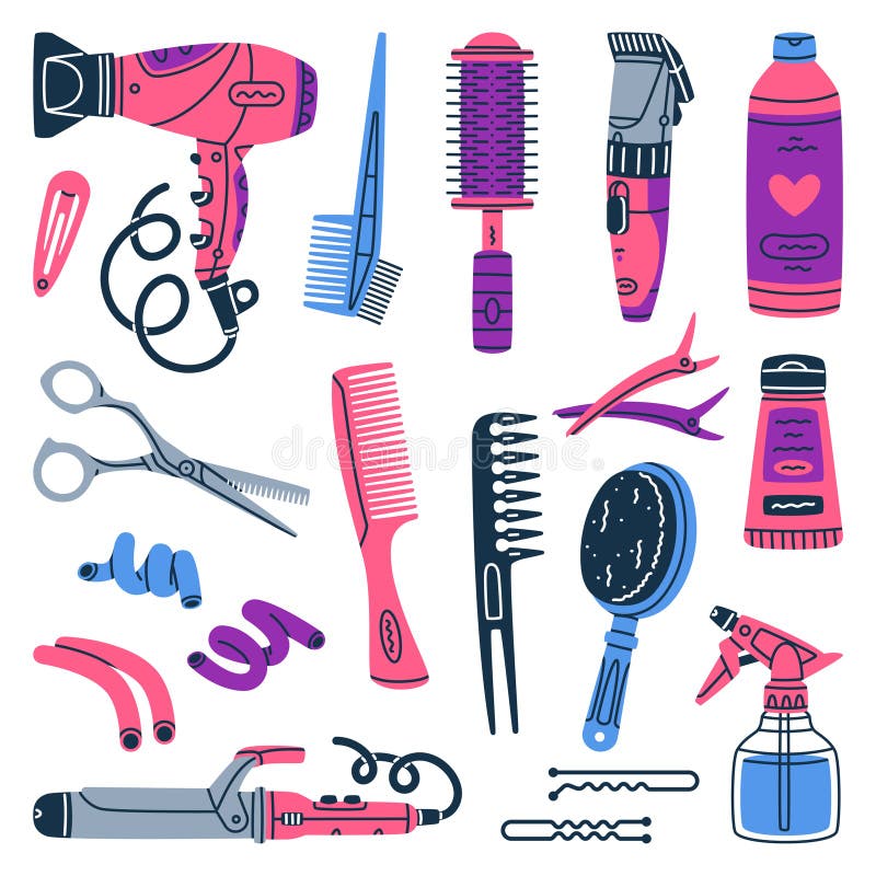 Professional Hairdressing Tools and Accessory for Hairdo Vector Set ...
