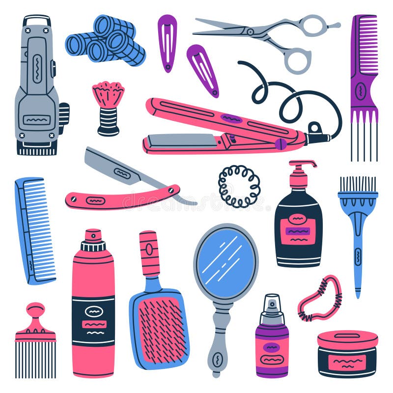 Professional Hairdressing Tools and Accessory for Hairdo Vector Set ...