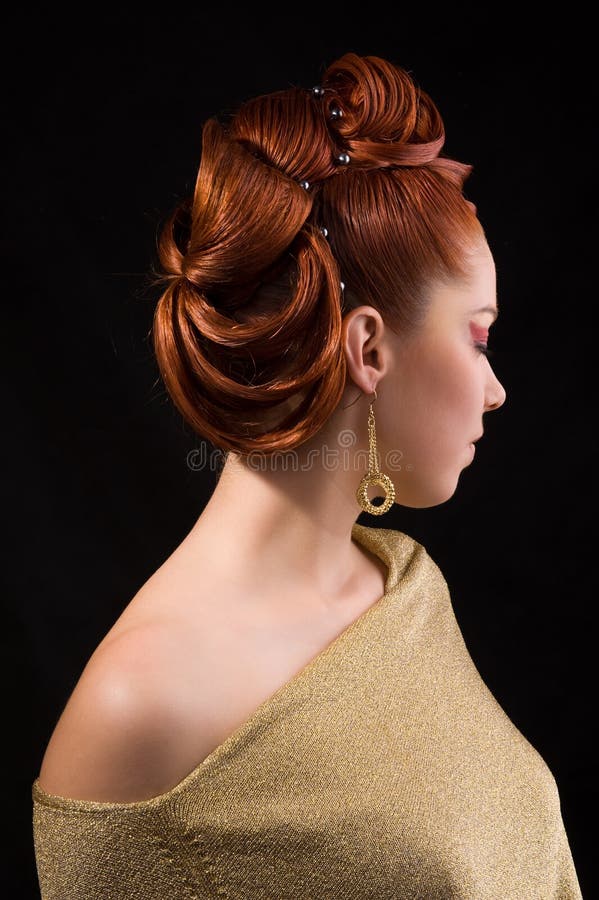 Professional hairstyle. stock image. Image of girl, earring - 13212953