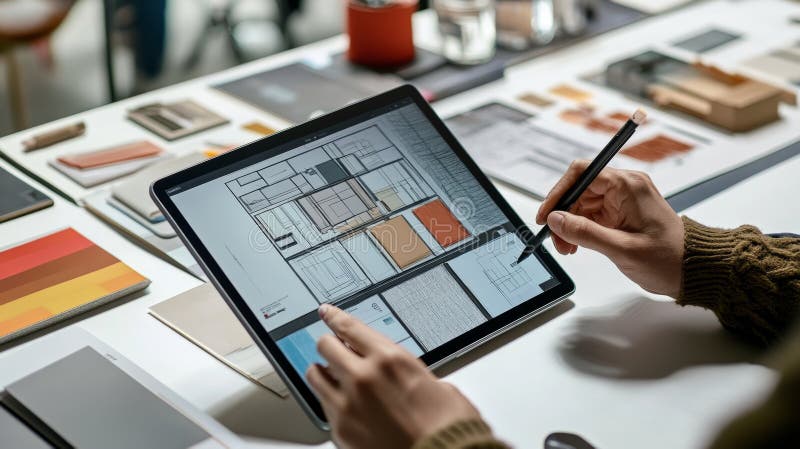 Professional Hand Sketching Design Ideas on Table Surface Stock Image ...