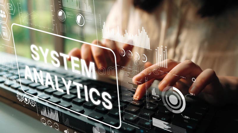 Professional Hands Typing on Keyboard with System Analytics Graphics ...