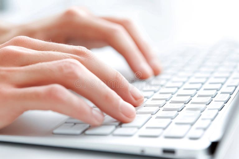Professional Hands Typing on White Keyboard in Minimalist Workspace ...
