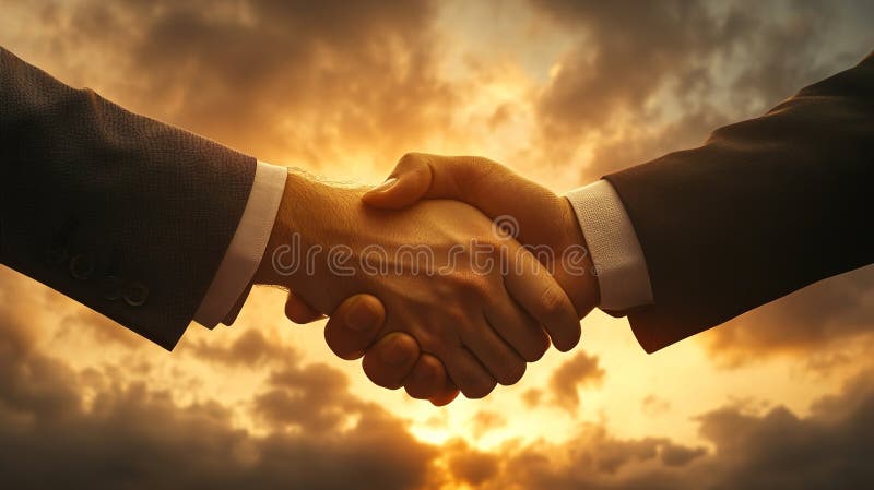 Professional Handshake Against Dramatic Sunset Background Stock ...