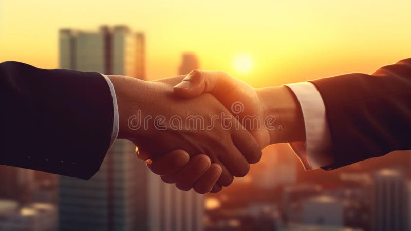 Professional Handshake in the City at Sunset. Generative Ai Stock ...