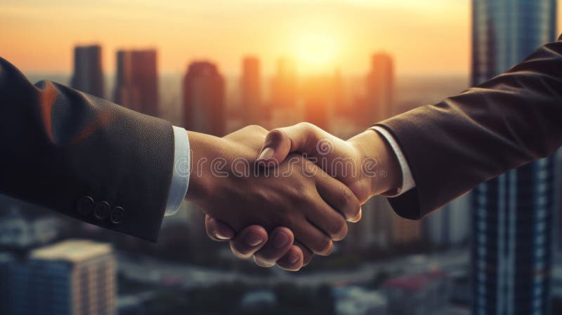 Professional Handshake in the City at Sunset. Generative Ai Stock ...