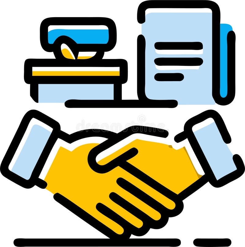 Professional Handshake Icon with Desk & Documents Background – Business ...