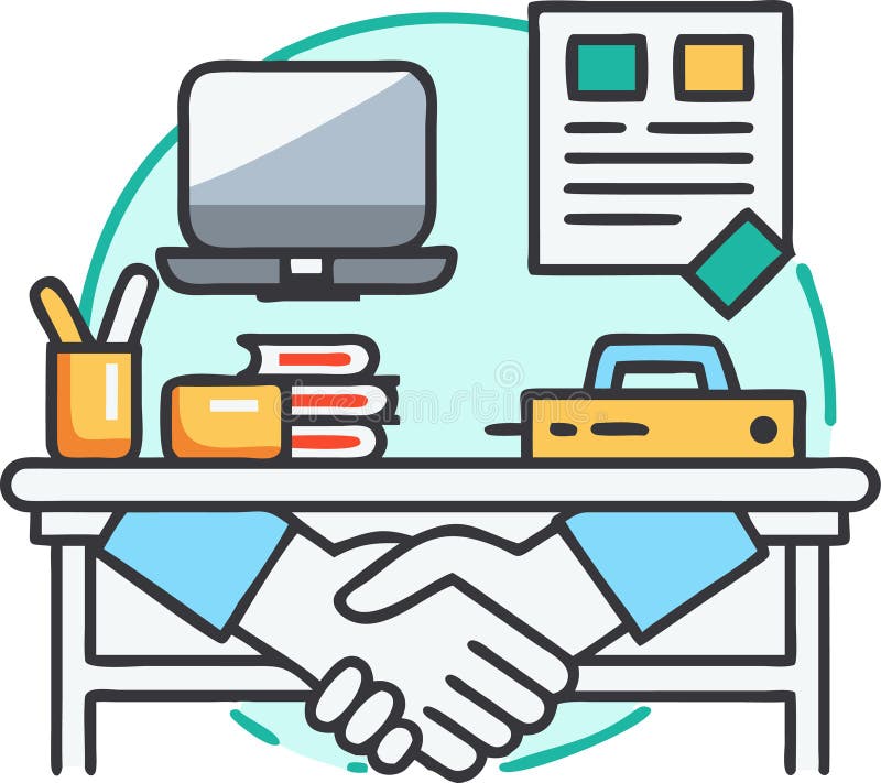 Professional Handshake Icon with Desk & Documents Background – Business ...