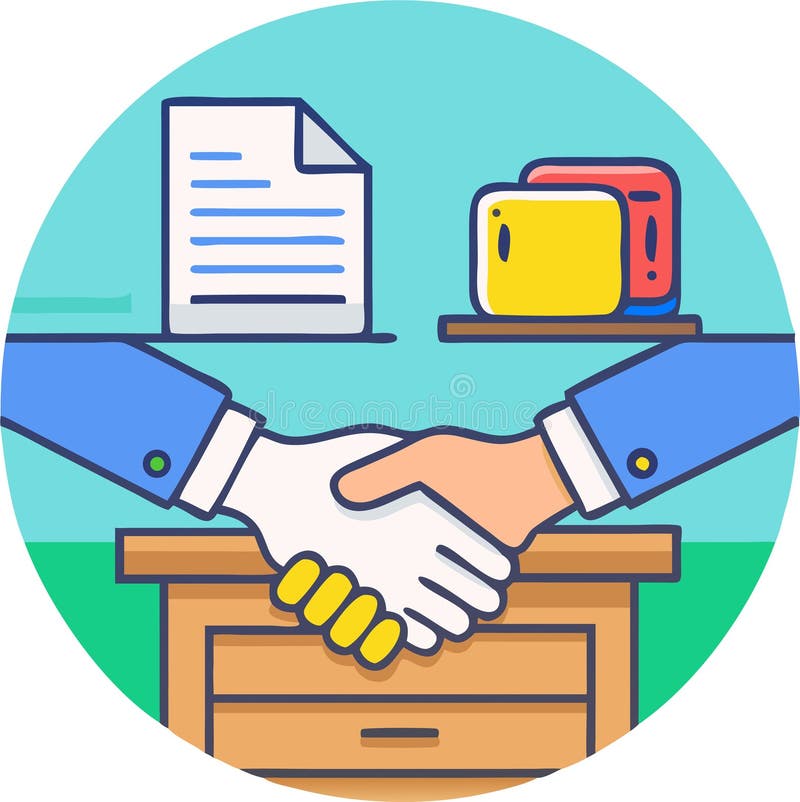 Professional Handshake Icon with Desk & Documents Background – Business ...