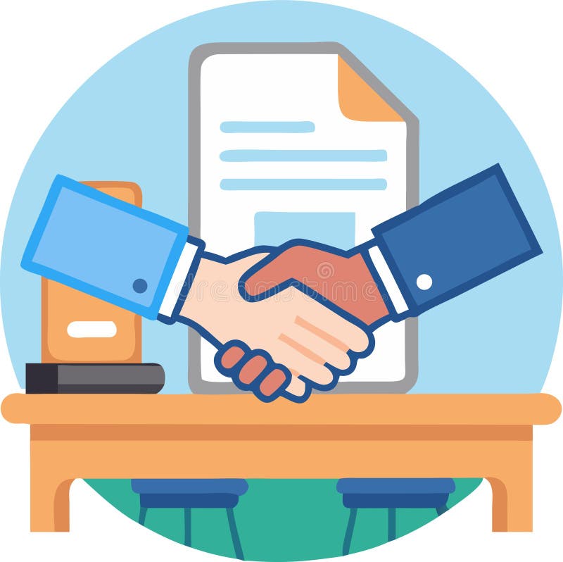 Professional Handshake Icon with Desk & Documents Background – Business ...