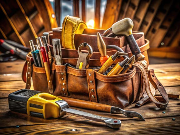 Professional Handymans Tool Belt Loaded with Essential Tools on a ...
