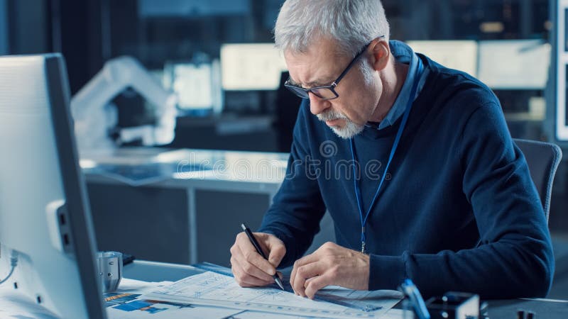 Professional Heavy Industry Engineer Draws Engine Concept Blueprint ...