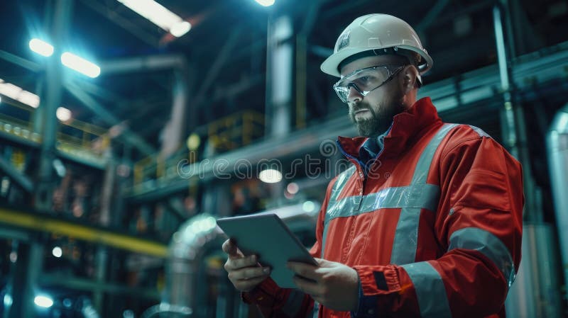 Professional Heavy Industry Engineer. Worker Wearing Safety Uniform and ...