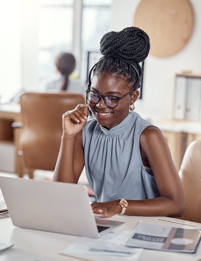 Professional Help from the First Hello. a Young Woman Using a Headset ...