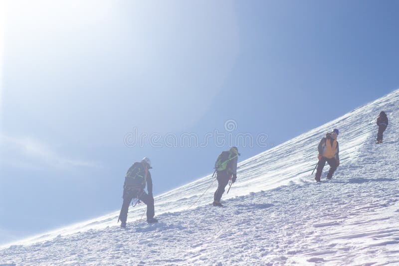 Professional Hiking Climbing Team Stock Photo - Image of slope ...