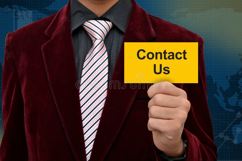Professional Holding Contact Us Card in Hand with Stock Image - Image ...