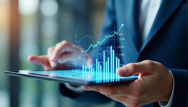 A Professional Holding a Digital Tablet Displaying Complex Analytics ...