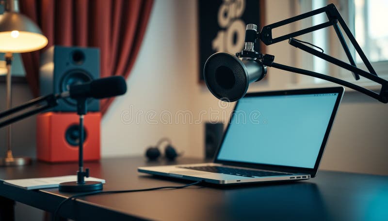 Professional Home Studio Setup with Laptop, Microphone, and Speakers ...