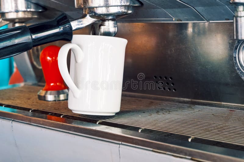 Professional Hot Steam Coffee Machine Filling a Mug Stock Image - Image ...