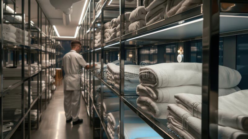 Professional Hotel Maids in Uniforms Folding Towels and Organizing ...
