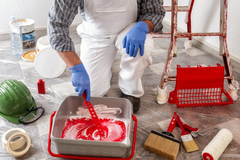 Professional House Painter at Work Prepares the Wall Paint Stock Image ...