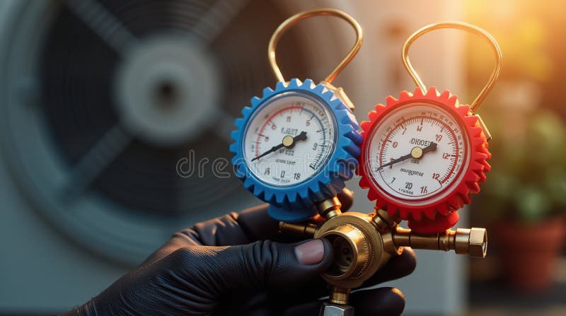Professional HVAC Technician Measuring Air Conditioning System ...