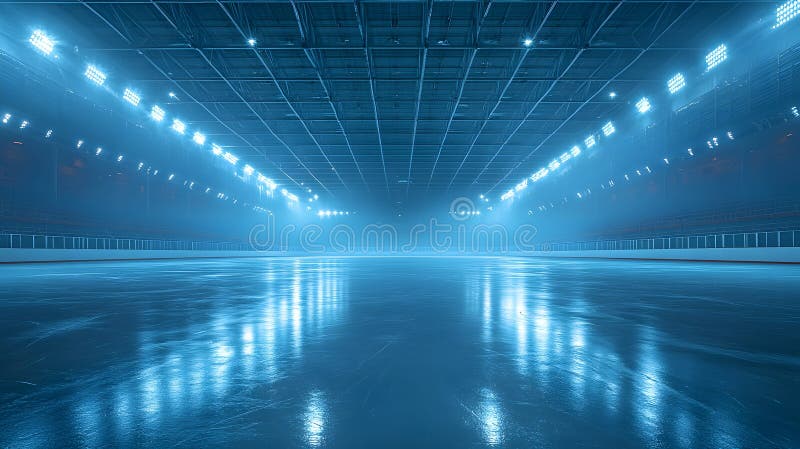 Professional Ice Arena Showcases Empty Skating Rink with Glossy Surface ...