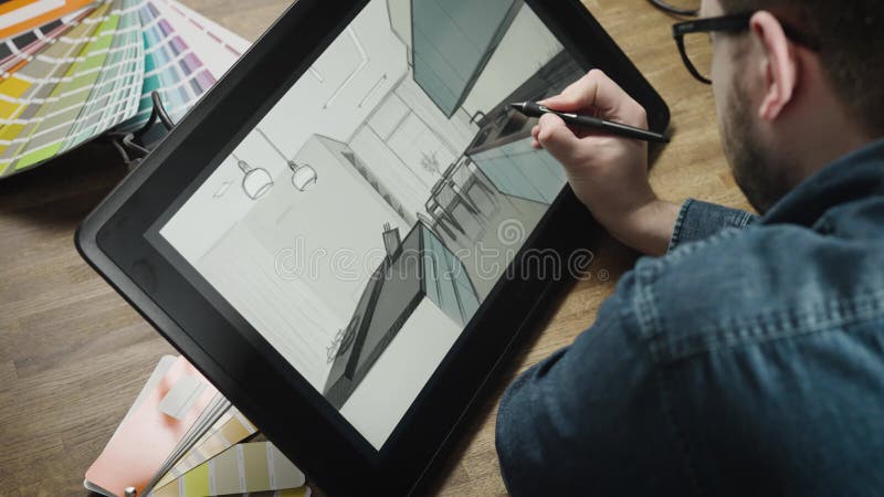 A Professional Illustrator Designer is Working on the Interior of a ...