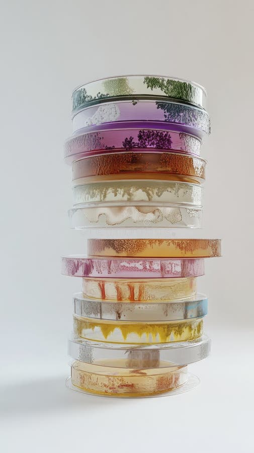 Professional Image of a Stack of Laboratory Petri Dishes with Various ...