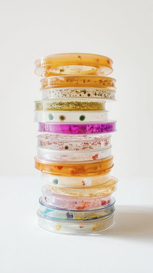 Professional Image of a Stack of Laboratory Petri Dishes with Various ...
