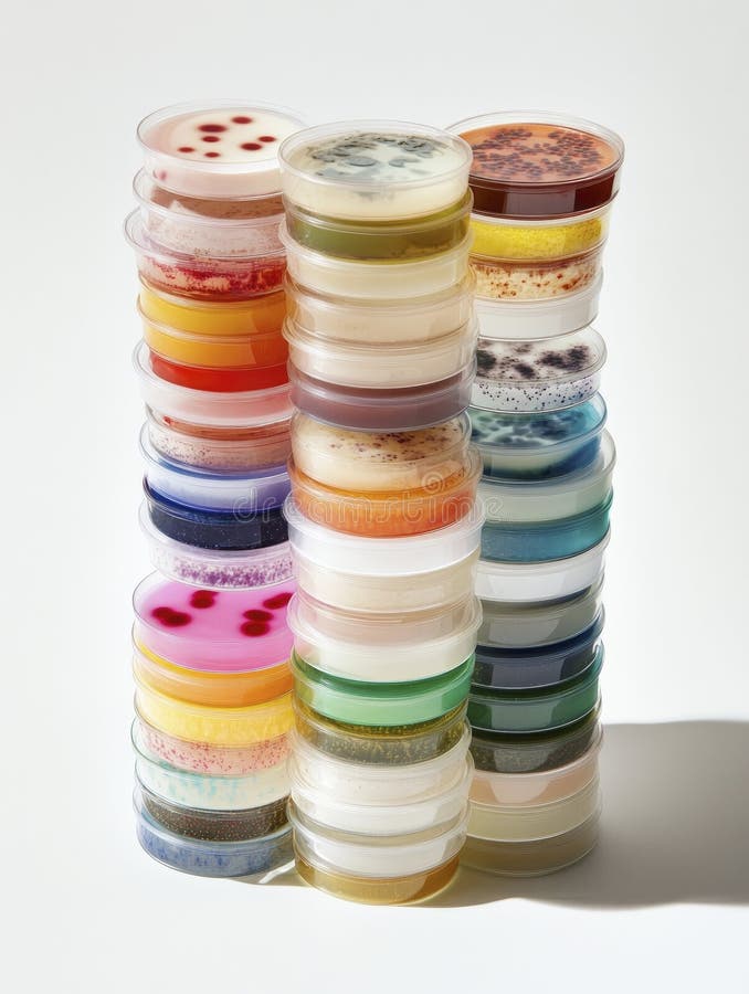 Professional Image of a Stack of Laboratory Petri Dishes with Various ...