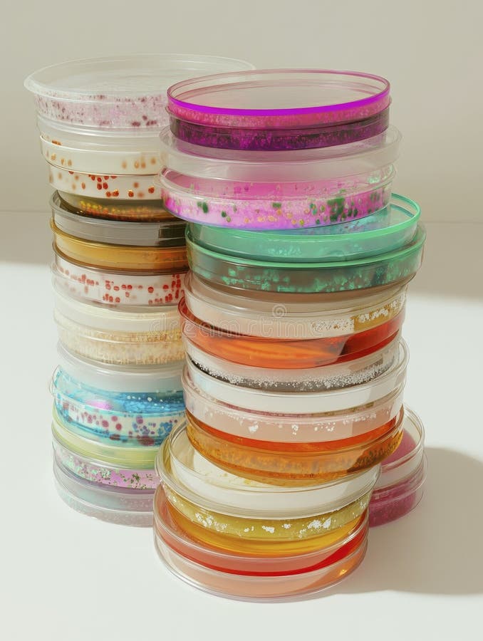 Professional Image of a Stack of Laboratory Petri Dishes with Various ...