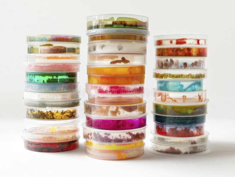 Professional Image of a Stack of Laboratory Petri Dishes with Various ...
