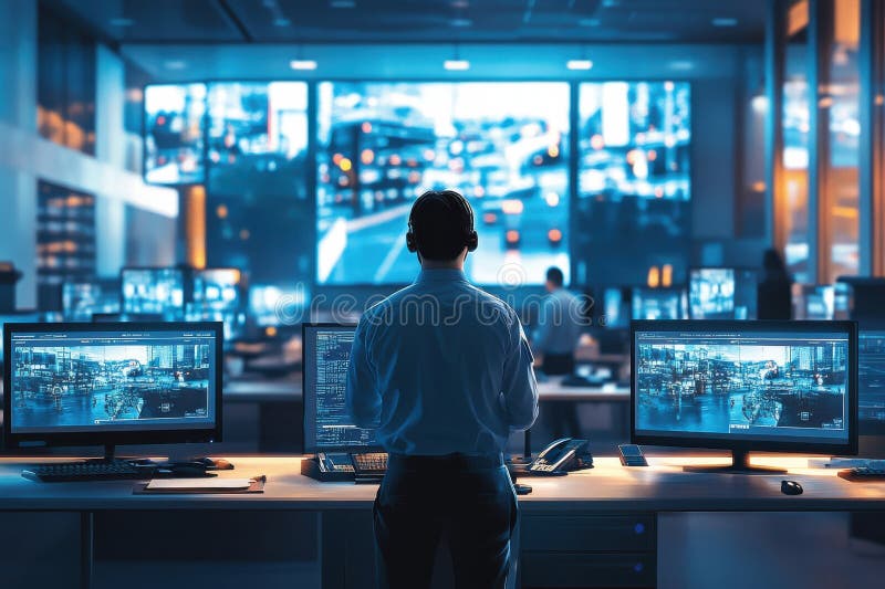 Professional Individual in Control Room Overseeing Digital Display of ...