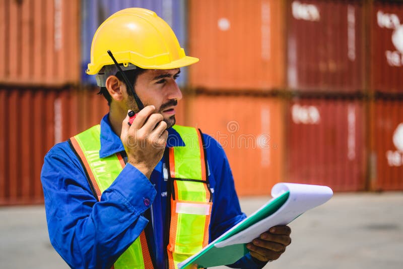 Professional Industrial Engineer Worker Working at Container Cargo Yard ...