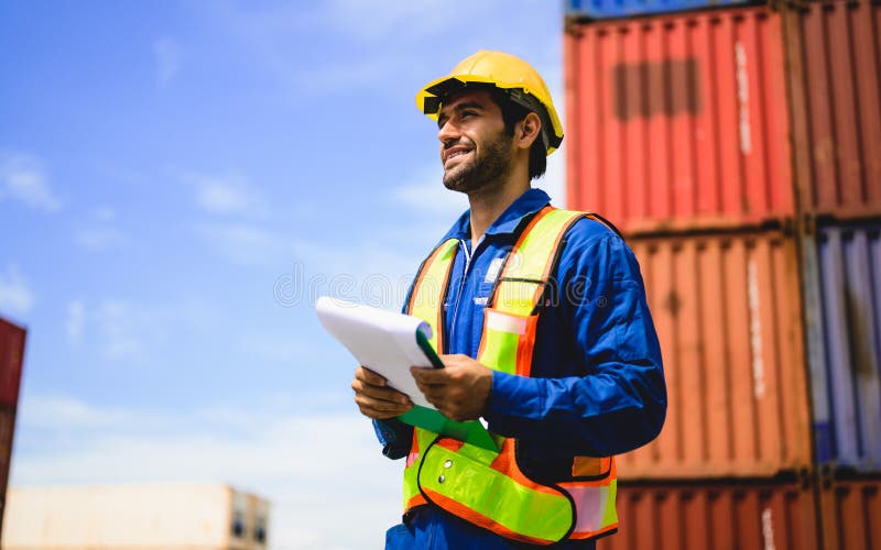 Professional Industrial Engineer Worker Working at Container Cargo Yard ...