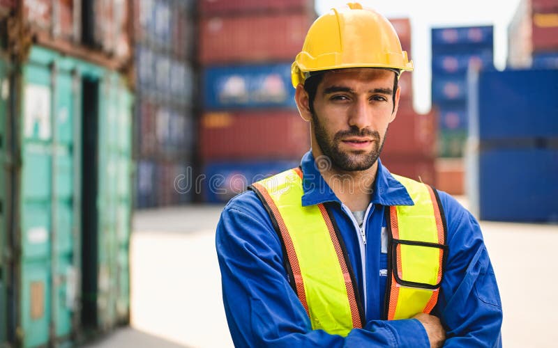 Professional Industrial Engineer Worker Working at Container Cargo Yard ...