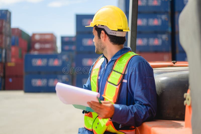 Professional Industrial Engineer Worker Working at Container Yard Stock ...