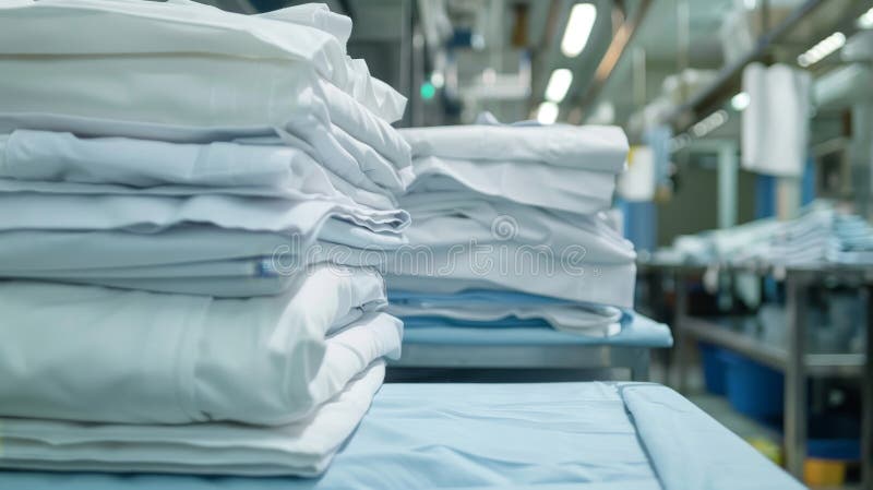 Professional Industrial Laundry Equipment and Clean Folded Sheets on ...