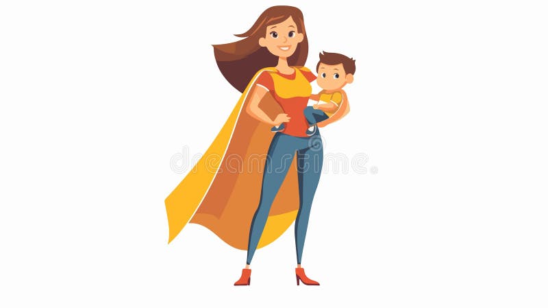 Professional Infographic of a Super Mom: Working Mother with Baby Stock ...