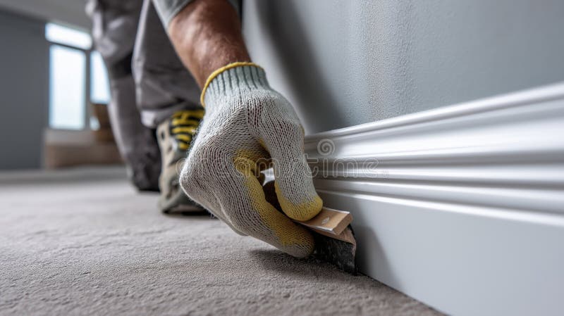 Professional Installation of Baseboard Trim in a Modern Interior Space ...