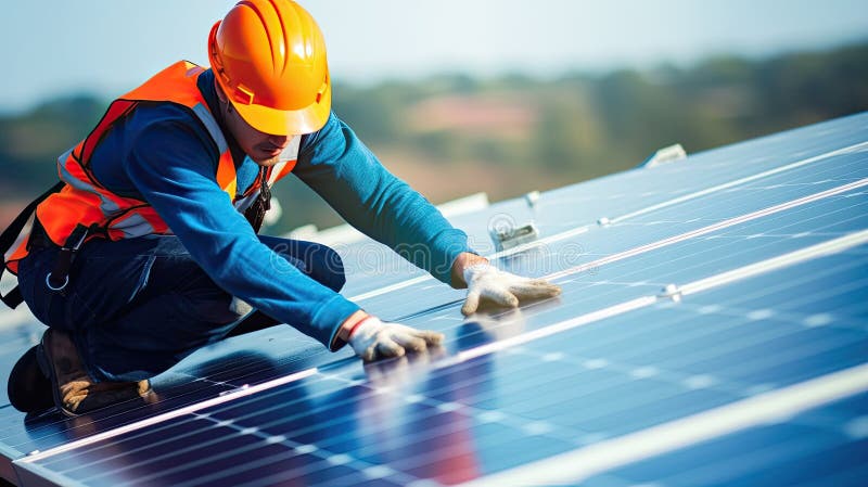 Professional Installation of Solar Panels. Stock Illustration ...