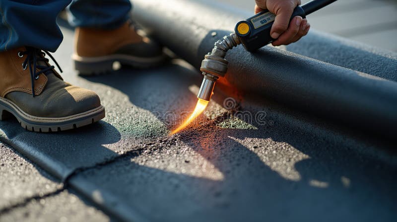 Professional Installation of Waterproof Bitumen Membrane on Roof Using ...