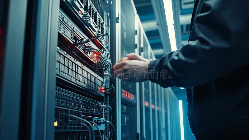 An it Professional Installing New Hardware into a Server Rack. the ...