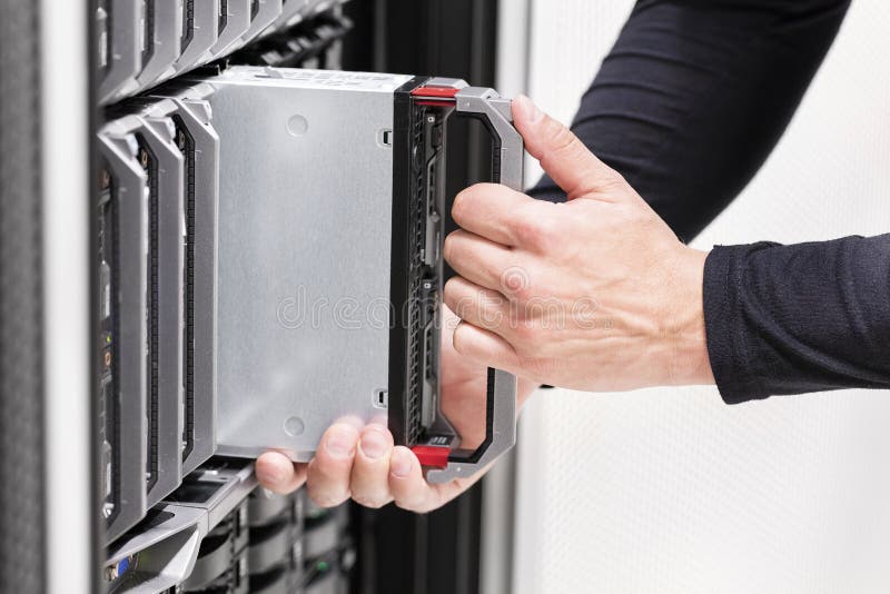 It Professional Installs Server Cluster in Large Datacenter Stock Photo ...