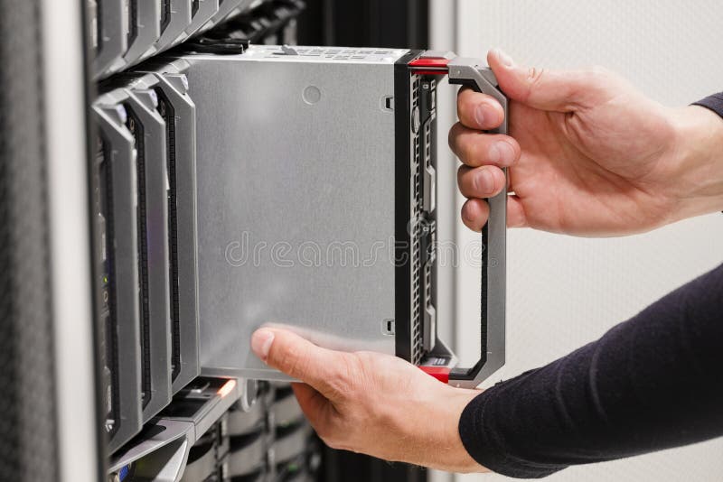 It Professional Installs Server Cluster in Large Datacenter Stock Image ...