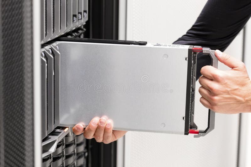 It Professional Installs Server Cluster in Large Datacenter Stock Photo ...
