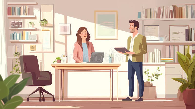 A Professional Interaction in a Modern Office Setting with a Laptop and ...