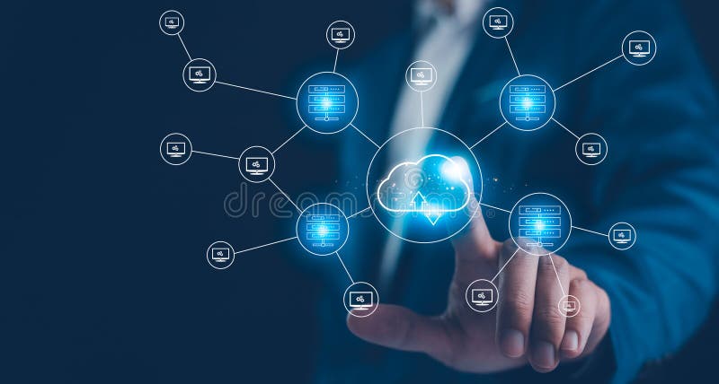 A Professional Interacts with a Futuristic Cloud Computing Interface ...