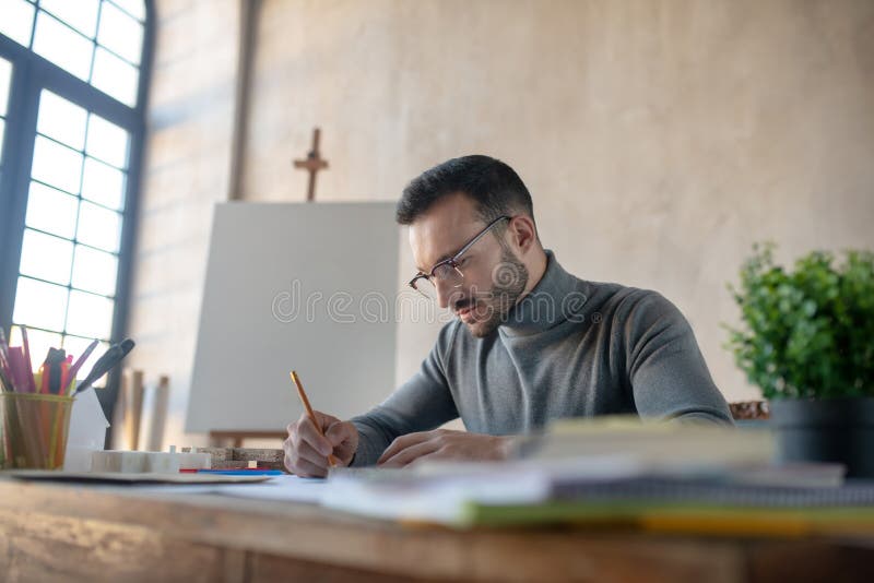 Professional Interior Designer Working in the Morning Stock Photo ...